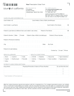 Fillable Online California Blue New PrimeMail Order Form - Blue Shield ...