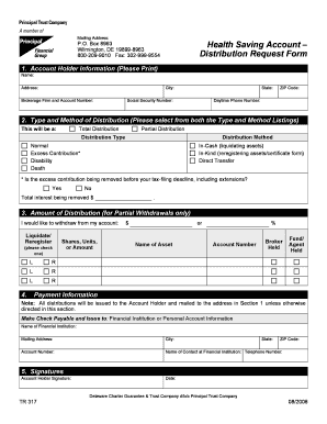 Fillable Online HSA Distribution Form - Principal Trust Company Fax ...