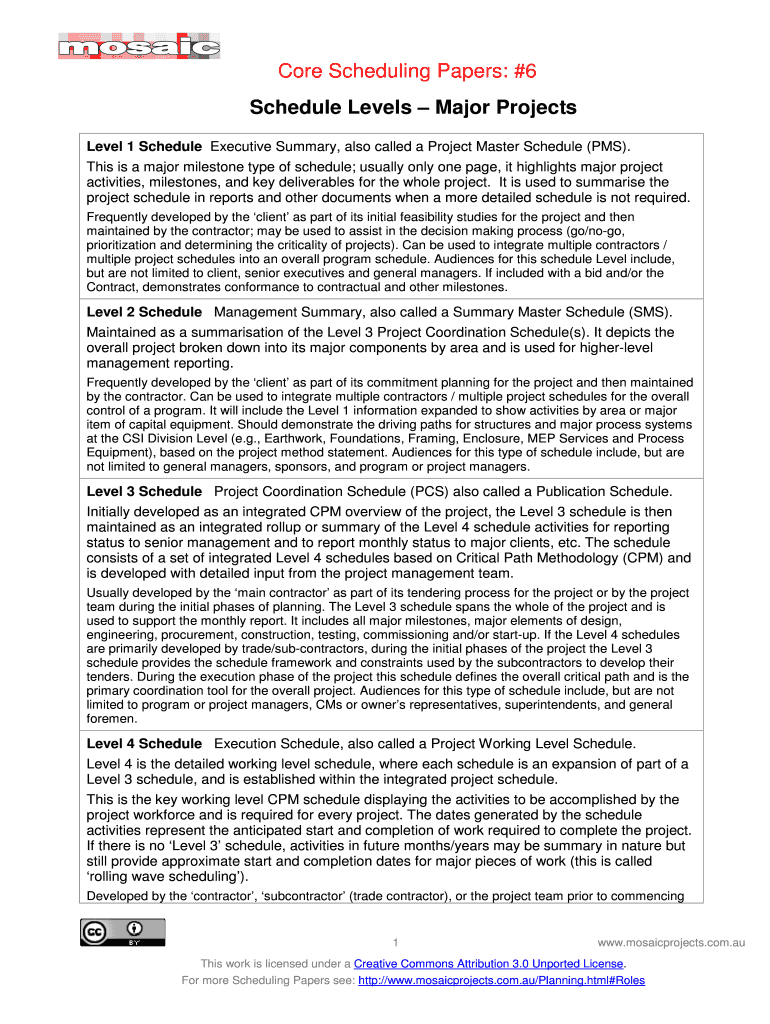 Fillable Online What Are Schedule Levels From Level 1 To 5 Planning Fillable Online What Are Schedule Levels From Level 1 To 5 Planning