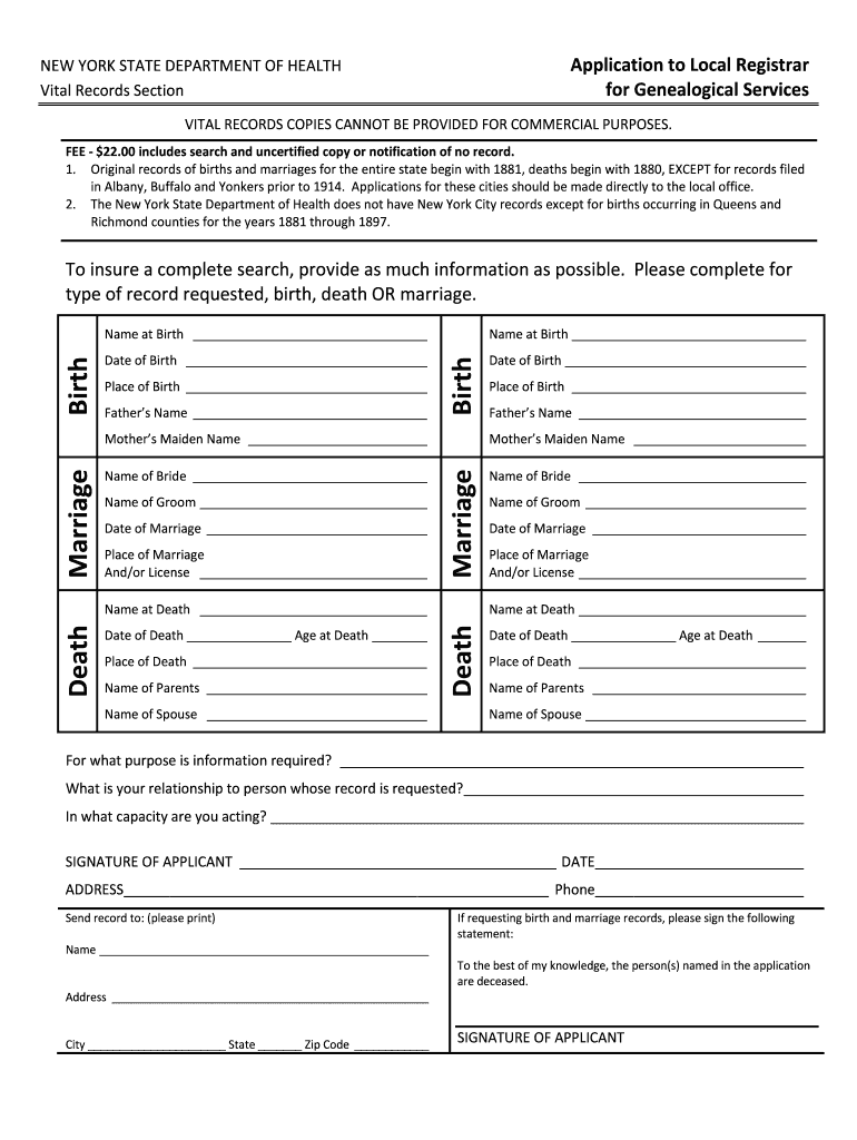 Fillable Online cityofolean NEW YORK STATE DEPARTMENT OF HEALTH Vital ...
