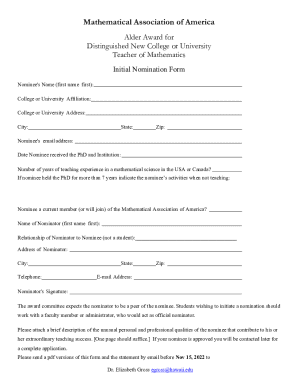 Fillable Online sections maa Initial Nomination Form - Mathematical ...