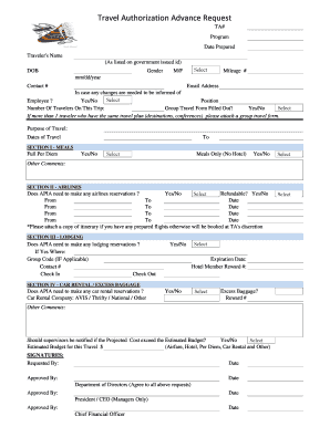 Fillable Online apiai Travel Authorization Advance Request Fax Email ...