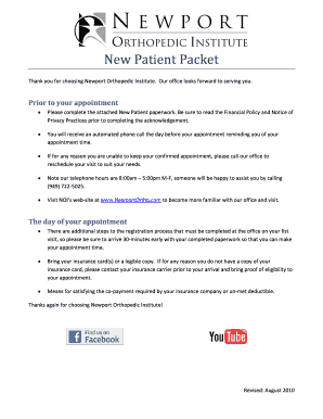 Fillable Online New Patient Packet - Newport Orthopedic Institute Fax ...