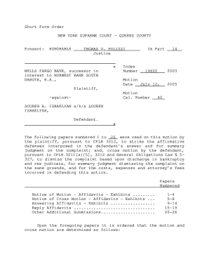 Fillable Online nycourts Short Form Order NEW YORK SUPREME COURT ...