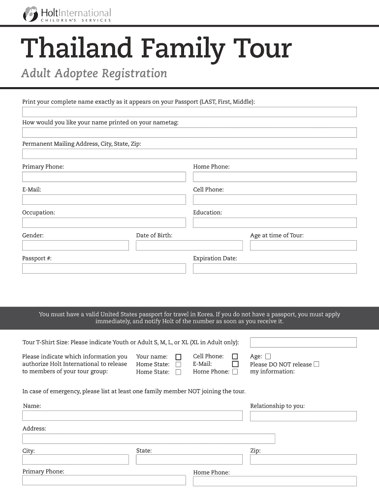 Fillable Online holtinternational Thai Adoptee Application - Holt International Children's ...