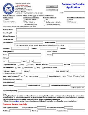 Fillable Online Commercial Service Application - Fort Pierce Utilities Authority Fax Email Print ...
