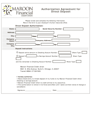 Fillable Online maroonfinancial Authorization Agreement for Direct ...