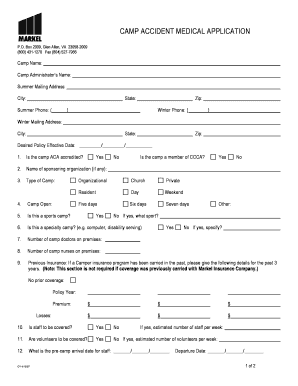 Fillable Online CAMP ACCIDENT MEDICAL APPLICATION - Markel Insurance ...