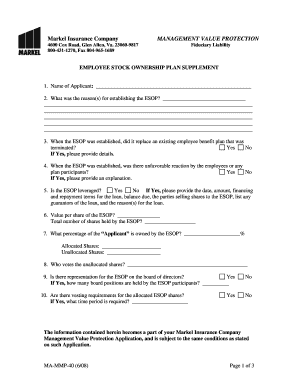 Fillable Online Markel Insurance Company MANAGEMENT VALUE PROTECTION ...