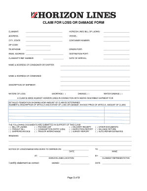 Fillable Online Cargo Claim Form - Horizon Lines Fax Email Print ...