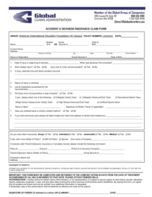 Fillable Online ACCIDENT & SICKNESS INSURANCE CLAIM FORM GROUP ... Fax ...