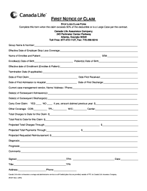 Fillable Online CLAIM FORM C / FIRST NOTICE OF CLAIM - Canada Life US ...