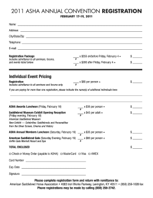 Fillable Online asha 2011 ASHA ANNUAL CONVENTION REGISTRATION ...