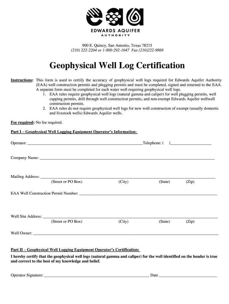 Fillable Online edwardsaquifer Well Log Certification Fax Email Print ...