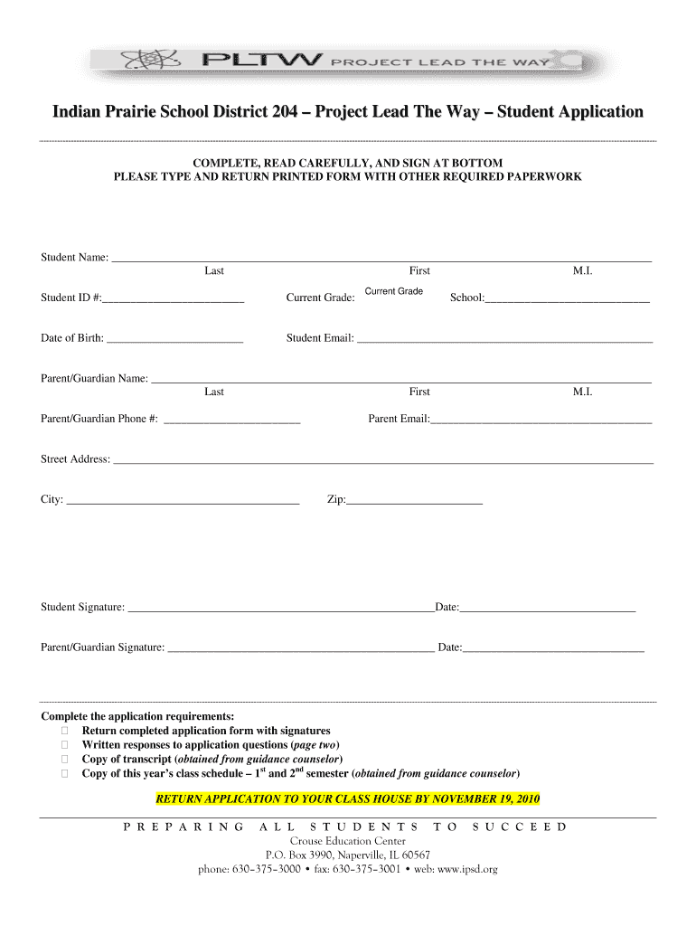 Fillable Online ipsdweb ipsd Student bApplicationb - Indian Prairie ...