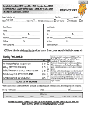 Fillable Online orangeusd 2014-2015 Registration Form - Orange Unified School District ...