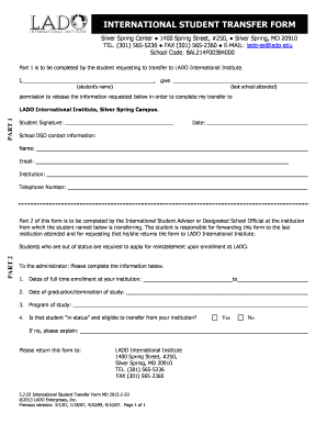 Fillable Online lado INTERNATIONAL STUDENT TRANSFER FORM - Lado ...