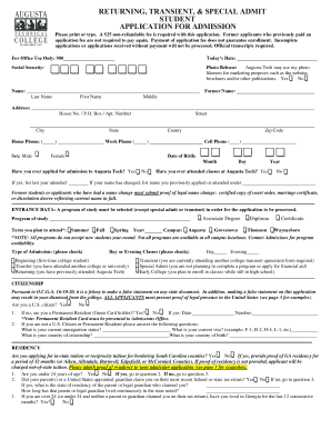 Fillable Online augustatech RETURNING, TRANSIENT, & SPECIAL ADMIT ...