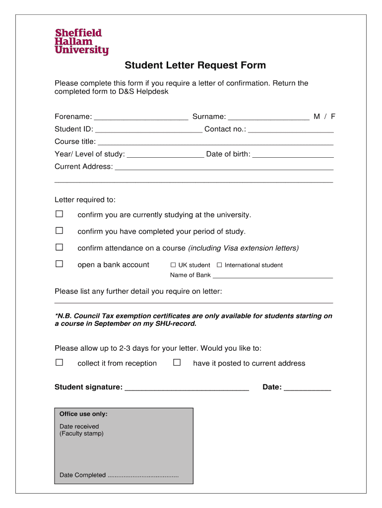 Fillable Online Student Letter Request Form Fax Email Print - pdfFiller