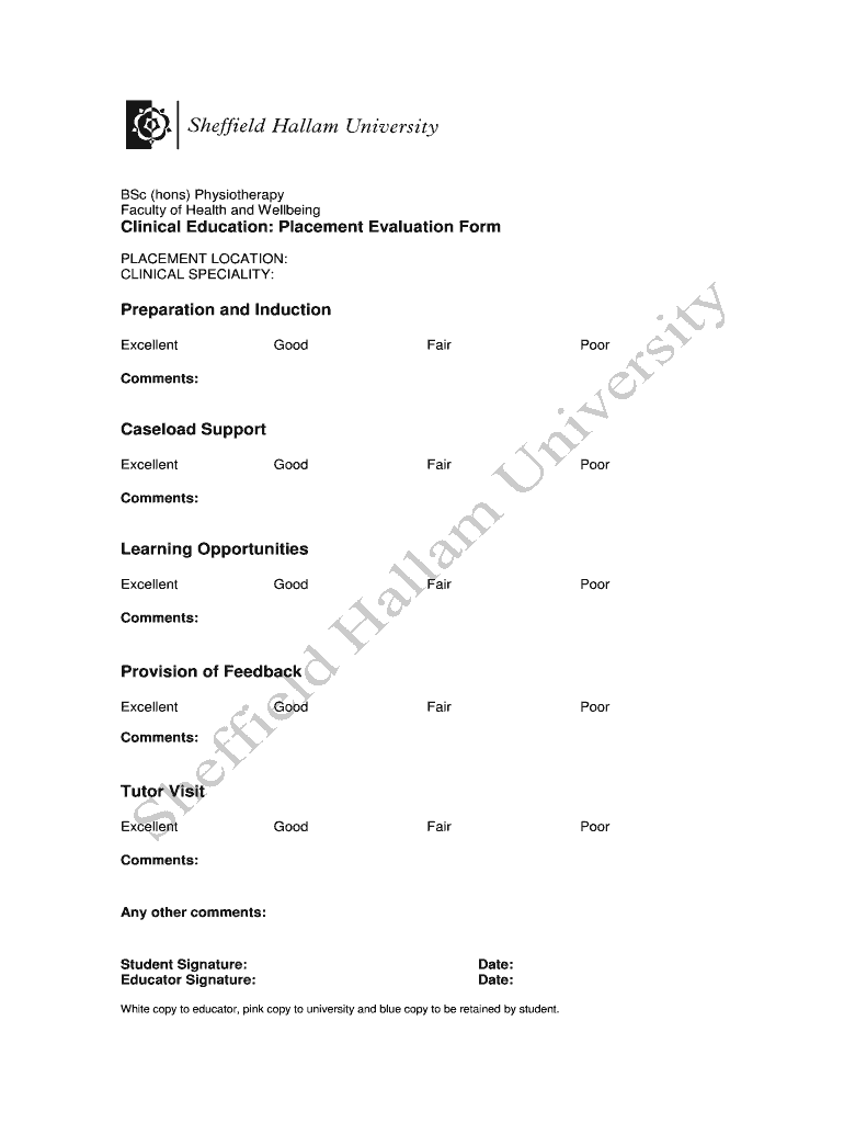 Fillable Online Clinical Education: Placement Evaluation Form ...