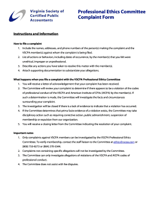 Fillable Online Professional Ethics Committee Complaint Form - vscpa ...