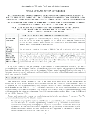 Fillable Online NOTICE OF CLASS ACTION SETTLEMENT - ClosetMaid FCRA ...