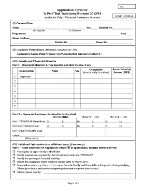 Fillable Online polyu edu Application Form for Ir Prof Tsui Tack-kong Bursary 2013/14 - polyu ...