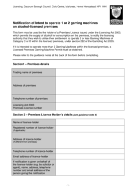 Fillable Online dacorum gov Licensed premises gaming machine notification form - Dacorum ...