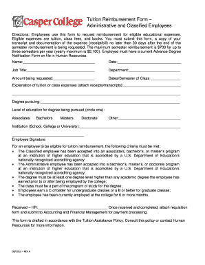 Fillable Online caspercollege Tuition Reimbursement Form Administrative ...