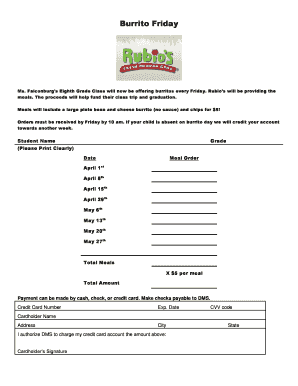 Fillable Online A Burrito Friday order form. Fax Email Print - pdfFiller