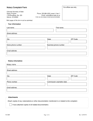 Fillable Online sos state co Notary complaint form (PDF) - Colorado ...