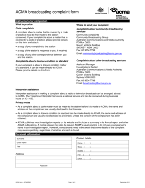 Fillable Online acma gov ACMA broadcasting complaint form - acma gov ...