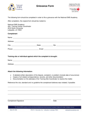 Fillable Online Grievance Form - National EMS Academy Fax Email Print - pdfFiller