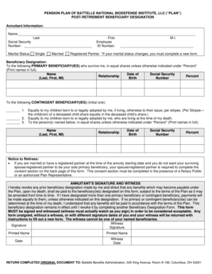 Fillable Online Post Retirement Beneficiary Designation Form Fax Email ...