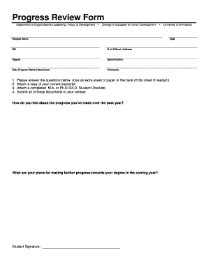 Fillable Online cehd umn Progress Review Form - College of Education ...