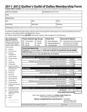 Fillable Online quiltersguildofdallas 2011-2012 Quilter s Guild of ...