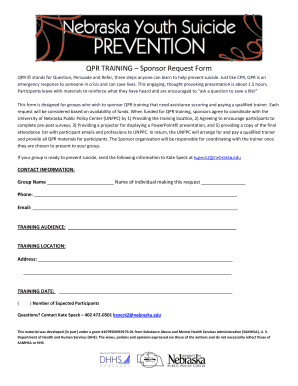 Fillable Online youthsuicideprevention nebraska QPR TRAINING Sponsor ...