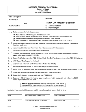 Fillable Online FAMILY LAW JUDGMENT CHECKLIST Fax Email Print - pdfFiller