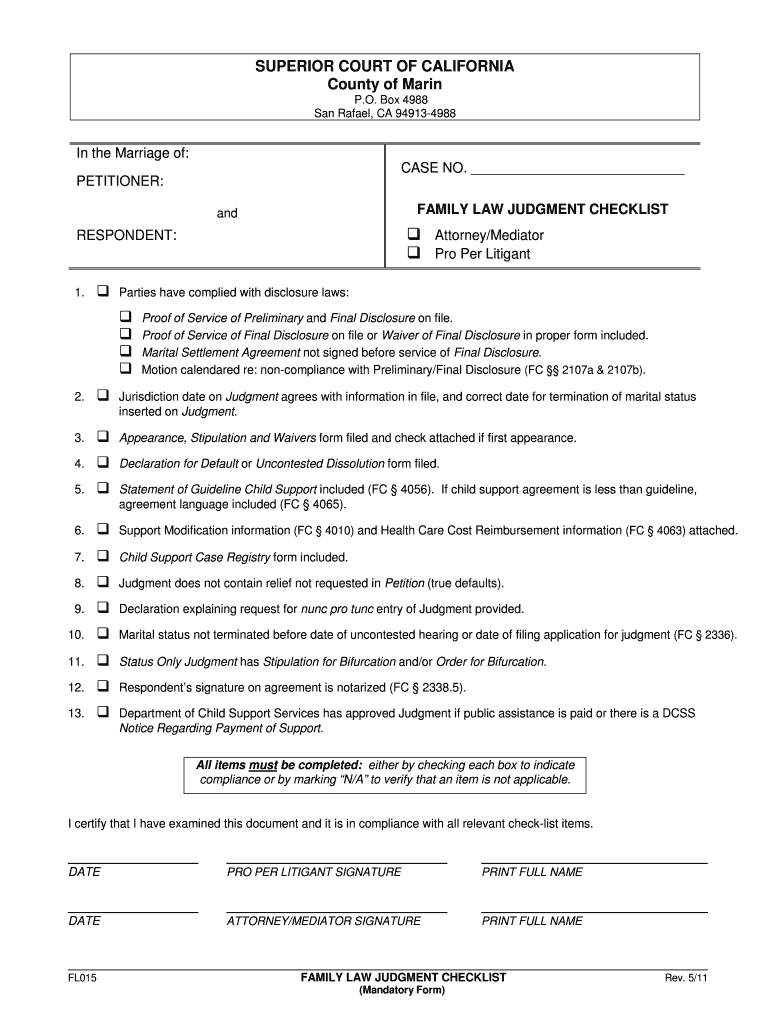 Fillable Online FAMILY LAW JUDGMENT CHECKLIST Fax Email Print - pdfFiller
