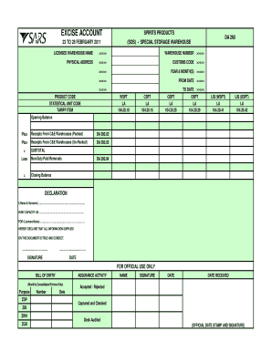 Fillable Online Form DA 260 - Spirits (SOS) - Sars Fax Email Print ...