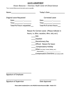Fillable Online vet k-state Leave Adjustment Form VHC/Clinical Sciences ...
