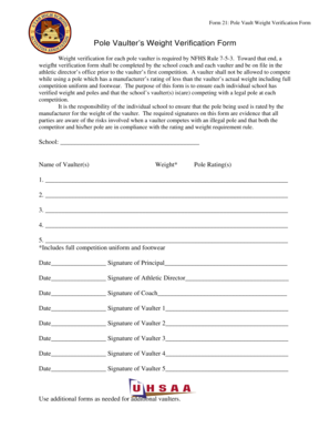 Fillable Online uhsaa Pole Vaulter Weight Verification Form - uhsaa Fax ...