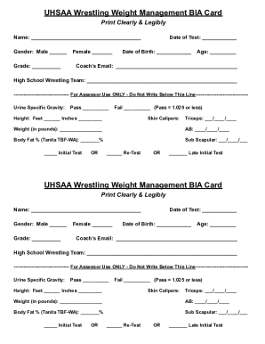 Fillable Online Wrestling Weight Management BIA Form - UHSAA Fax Email ...