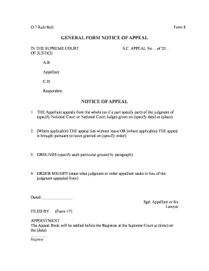 Fillable Online GENERAL FORM NOTICE OF APPEAL NOTICE OF APPEAL Fax Email Print - pdfFiller