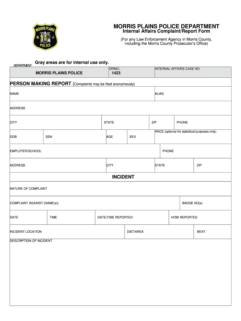 Fillable Online morrisplainspolice Internal Affairs Complaint/Report ...