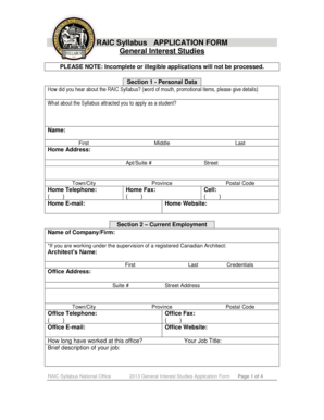 Fillable Online General Interest Studies Application Form - RAIC ...