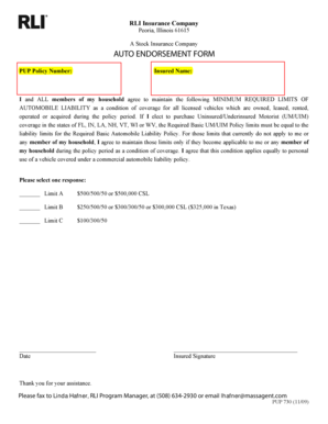 Fillable Online New Auto Endorsement Form - massagent.com Fax Email ...