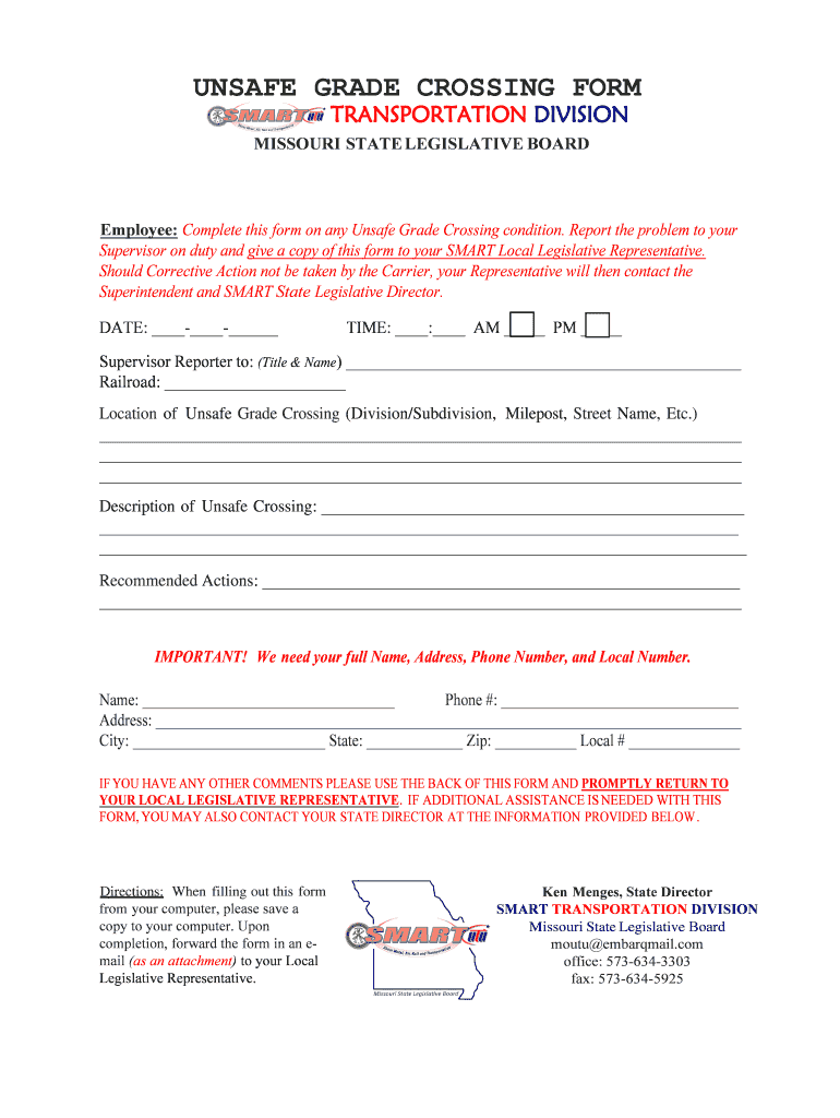 Fillable Online Unsafe grade crossing form - Missouri State Legislative ...