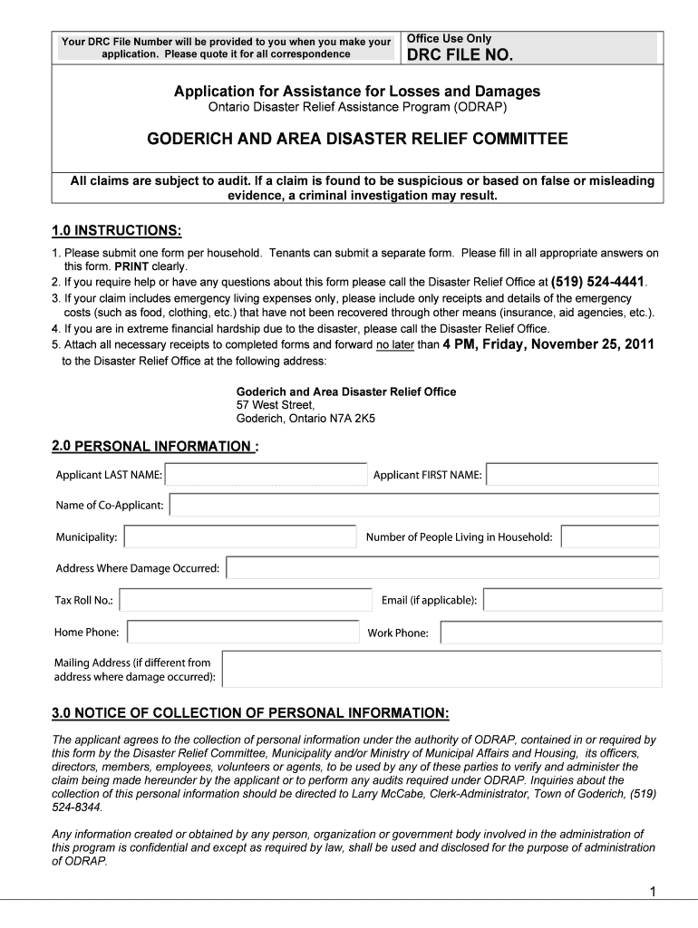 Fillable Online Goderich and area disaster relief assistance program ...