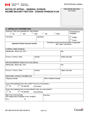 NOTICE OF APPEAL To The SOCIAL SECURITY TRIBUNAL (SST ... - Fill and ...